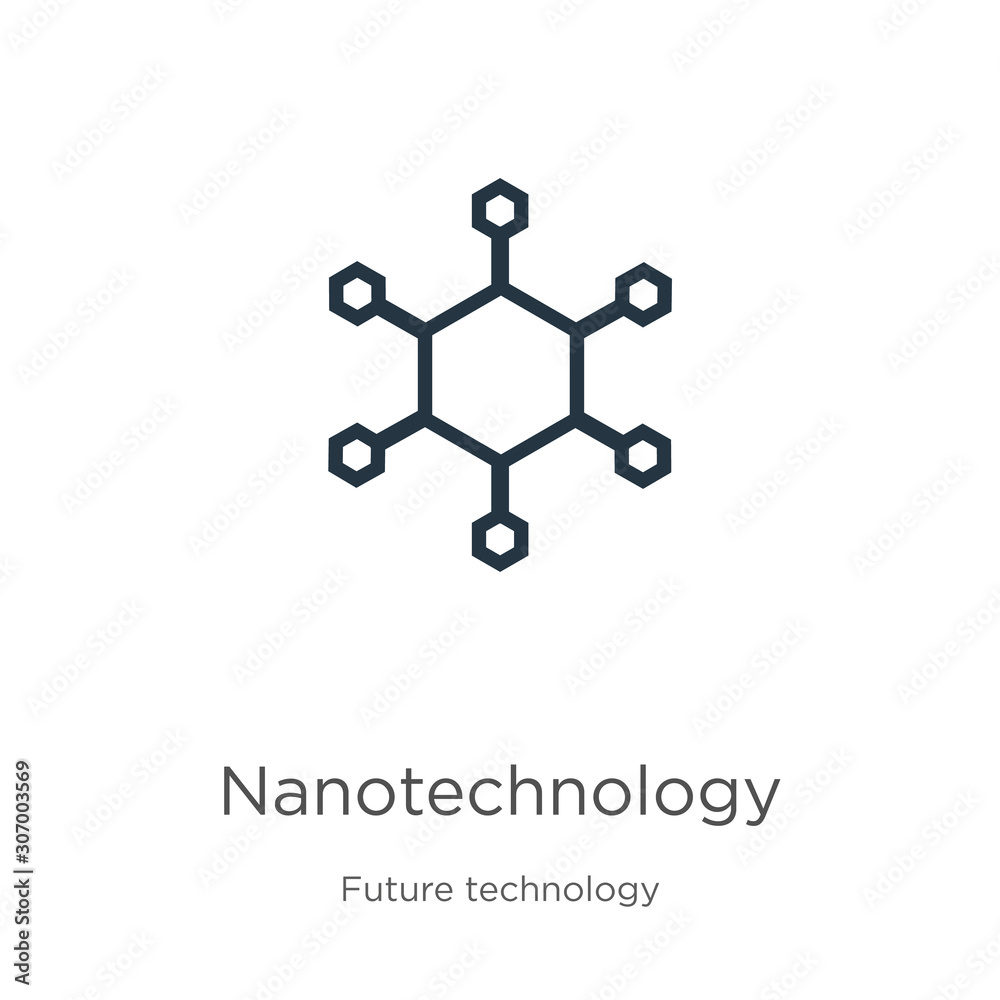 Nanotechnology icon. Thin linear nanotechnology outline icon isolated on white background from ...