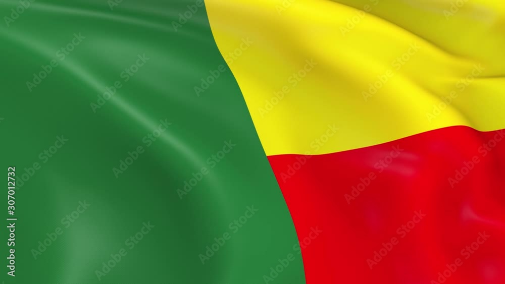 Photo realistic slow motion 4KHD flag of the Benin waving in the wind. Seamless loop animation ...