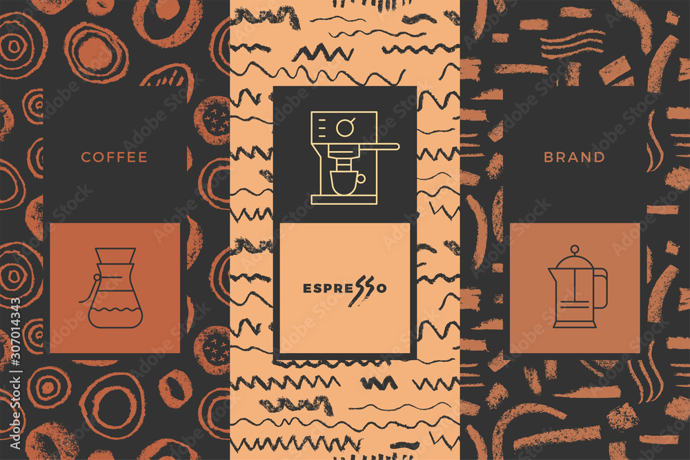 Coffee line icon with abstract seamless pattern, vector creative ...
