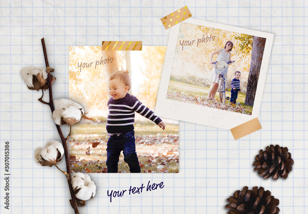 Fall Photos Mockup with Cellophane Tape and Props Stock Template ...