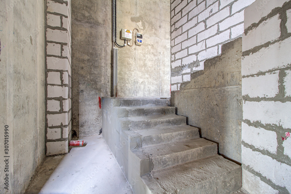 unfinished staircase to basement. Stairs architecture unfinished at ...