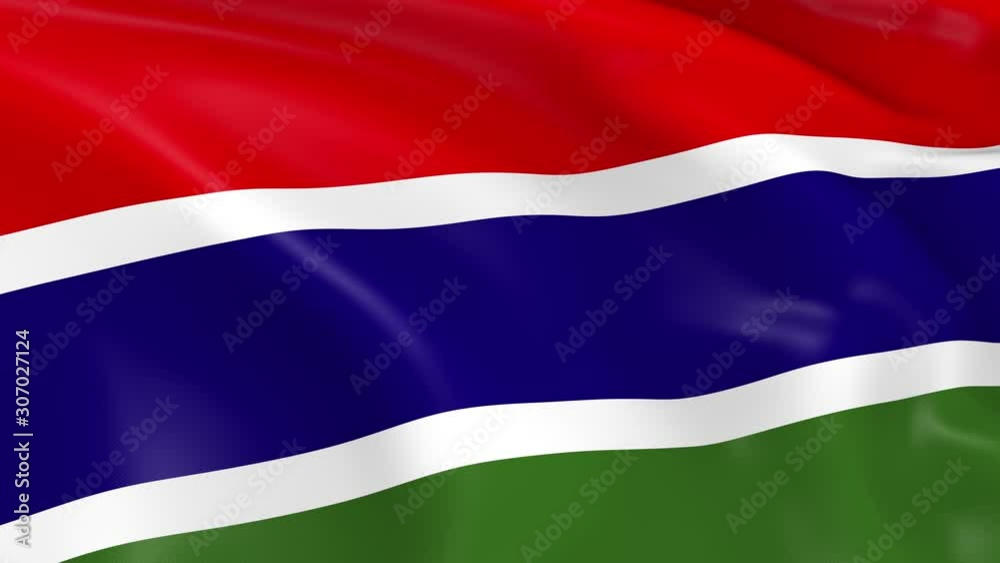 Photo realistic slow motion 4KHD flag of the The Gambia waving in the wind. Seamless loop ...