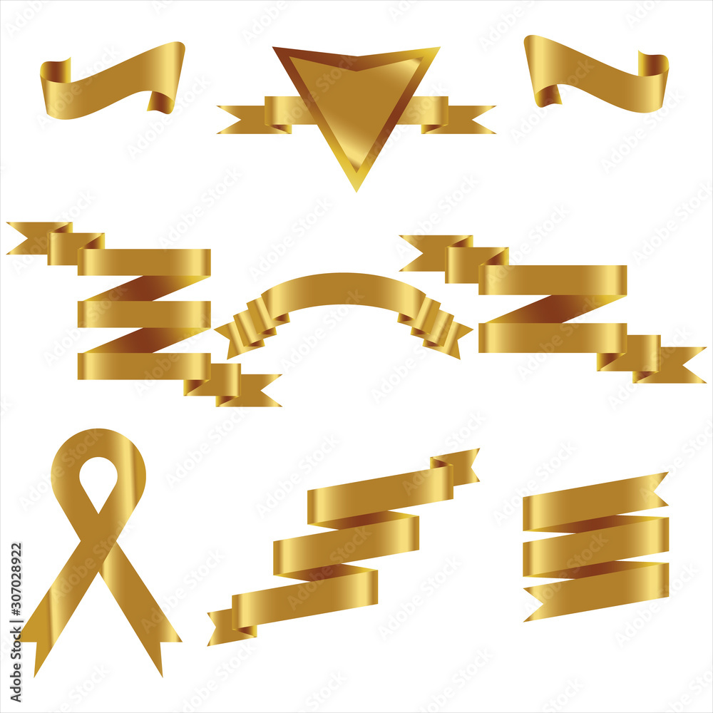 GOLD Ribbon Set In Isolated For Celebration And Winner Award Banner ...
