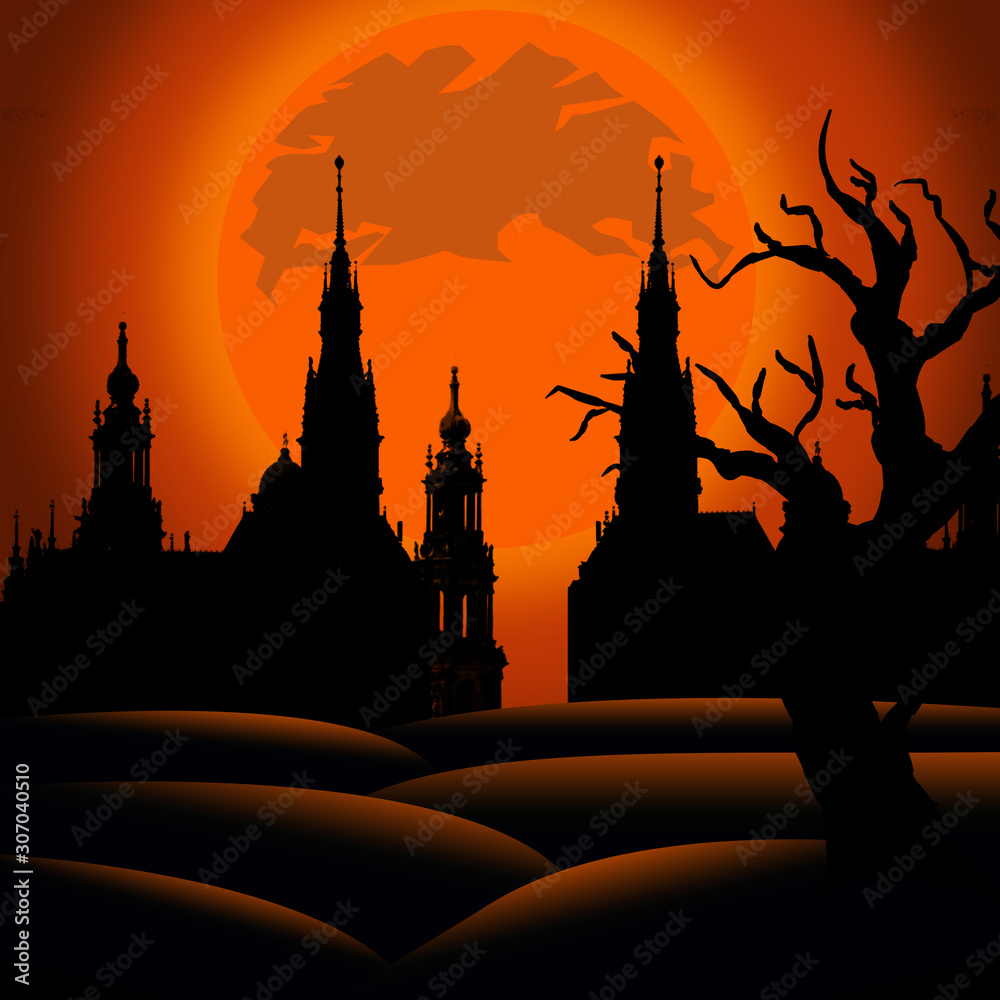 The haunted temple castle house poster design on halloween Stock ...