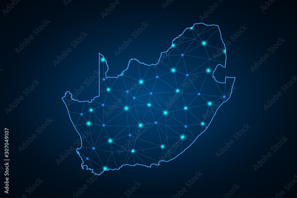 Map of South Africa. Wire frame 3D mesh polygonal network line, design ...