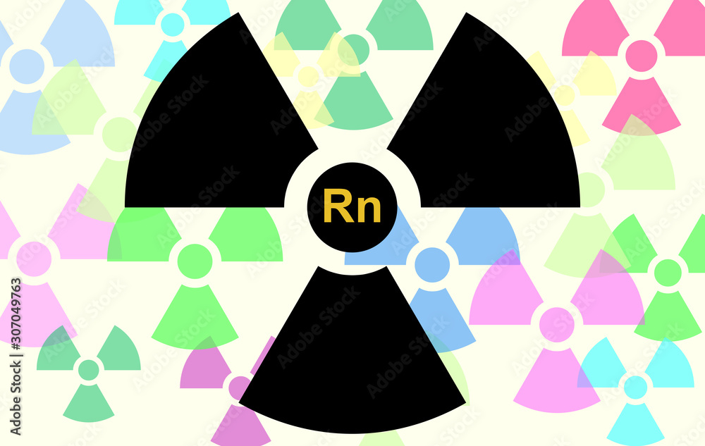 Radioactivity logo in black with the Radon symbol and back in soft ...