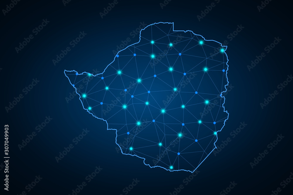 Map of Zimbabwe. Wire frame 3D mesh polygonal network line, design ...