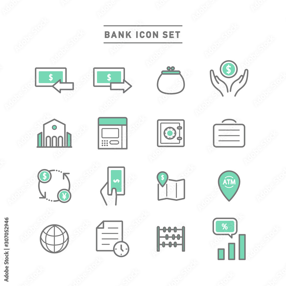 BANK ICON SET Stock Vector | Adobe Stock