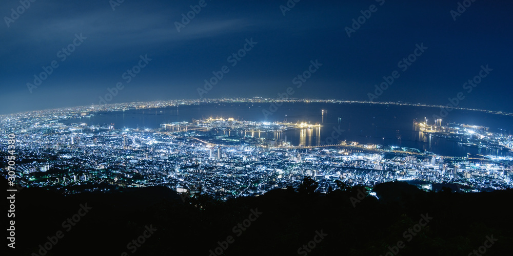 Kobe Night View from Mt. Maya (Mayayama) in Kobe, Japan. Three Major ...