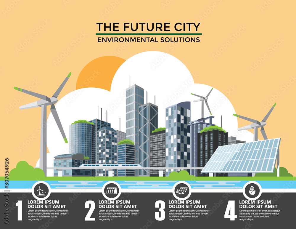 Smart eco city banner, alternative energy and ecology Infographics ...