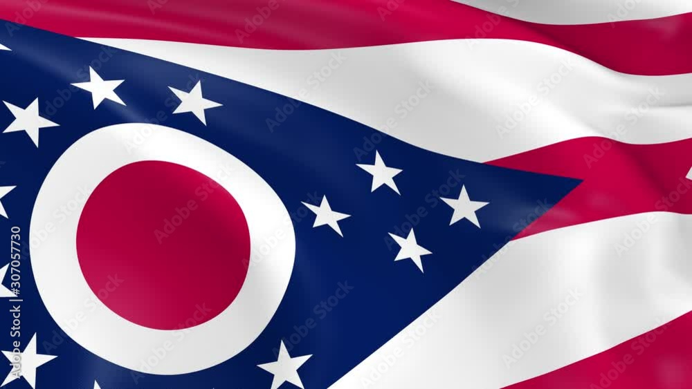 Photo realistic slow motion 4KHD flag of the US State of Ohio waving in ...