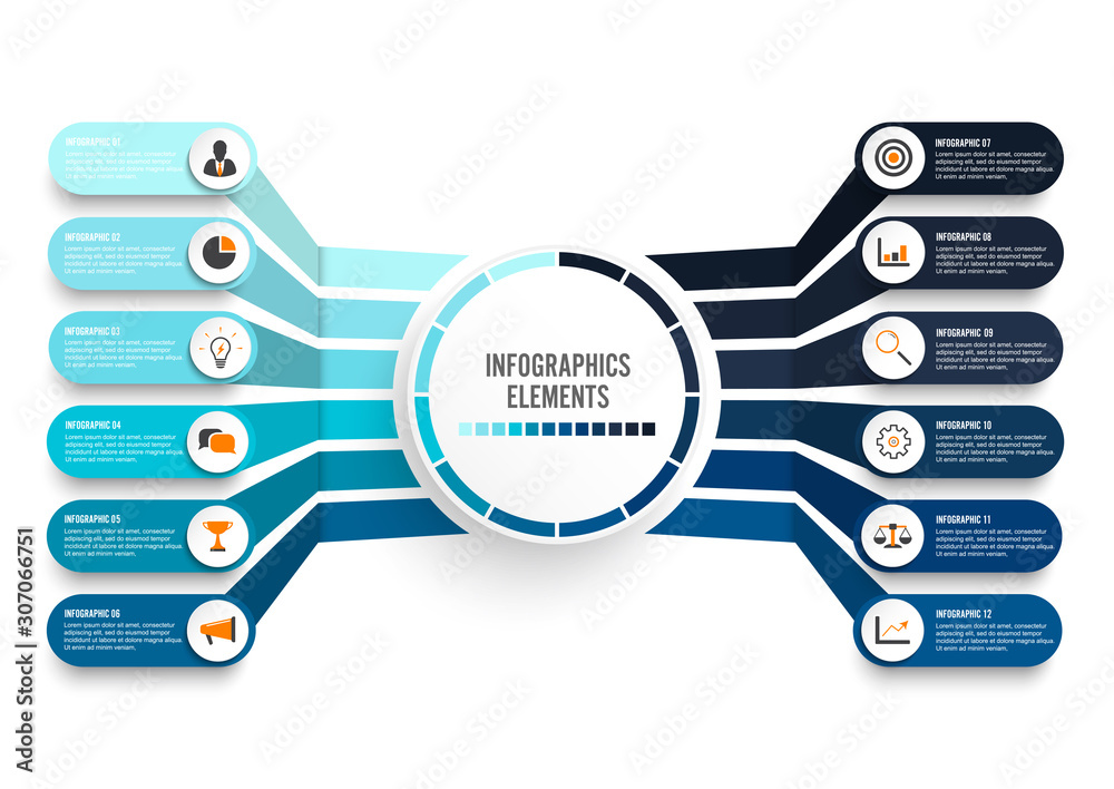 Vector infographic template with 3D paper label, integrated circles ...
