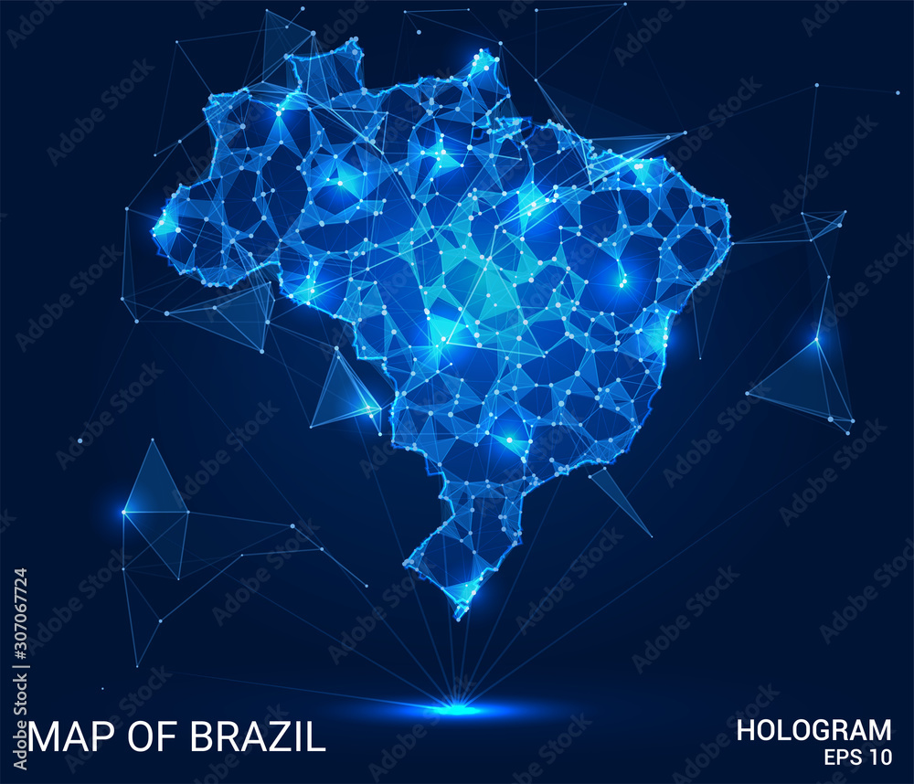 Hologram Of Brazil. Map of Brazil of polygons, triangles of points and ...