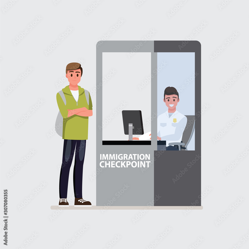 Border control counter concept, immigration officer, Airport terminal ...