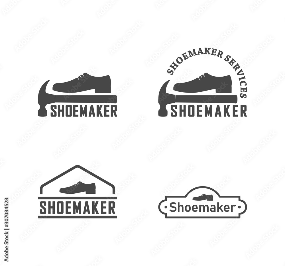 Set of black and white logos of a shoemaker. Vector illustration of ...