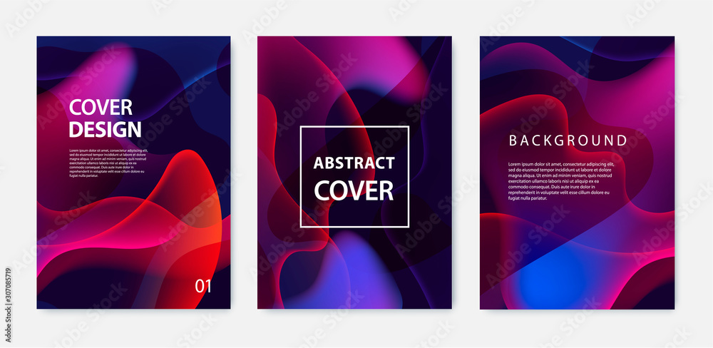 Vector Set of wavy poster covers with color vibrant gradient background ...