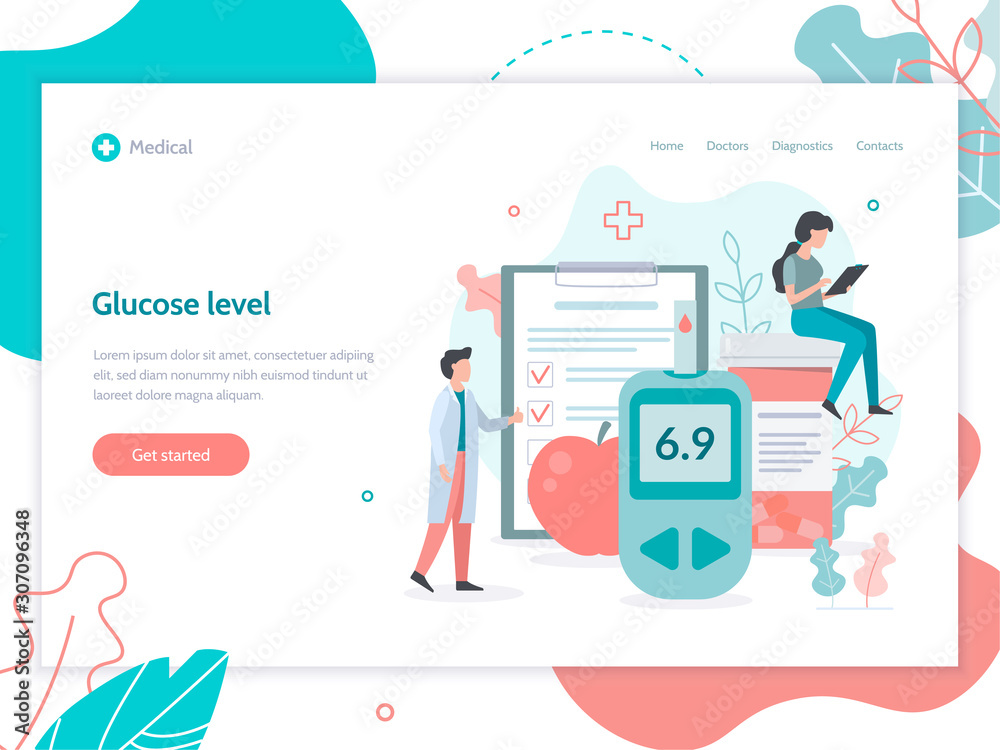 Glucose level control. Medicine diabetes concept. Web page design ...
