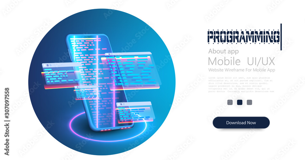 Programming web banner. Creation digital Software mobile, desktop ...