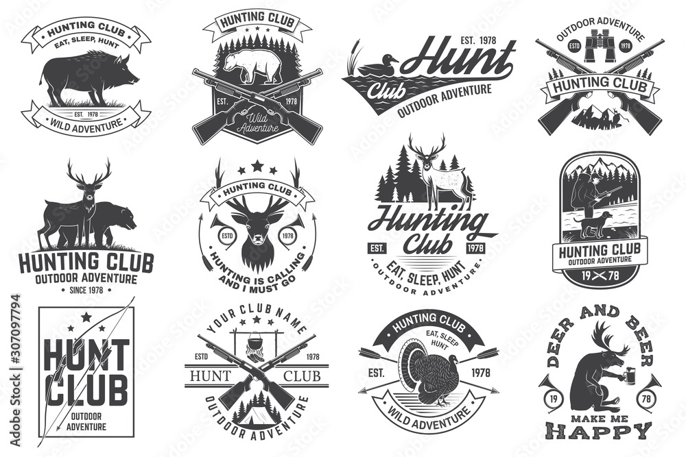 Set of Hunting club badge. Vector Concept for shirt, print, stamp ...