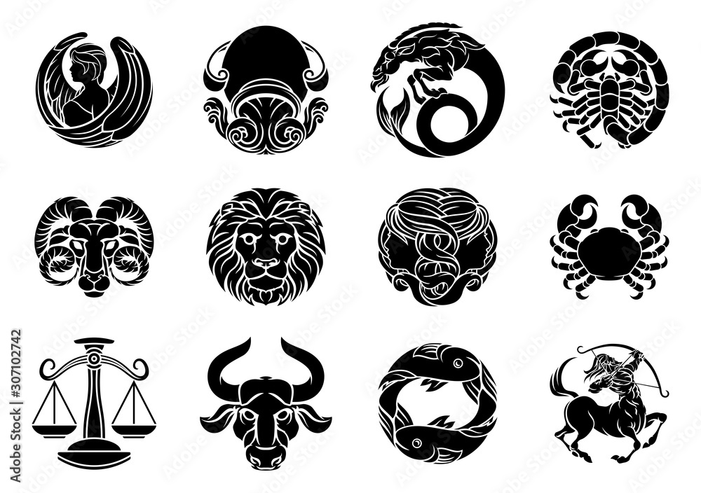 Zodiac horoscope astrology star signs symbols icon set Stock Vector ...