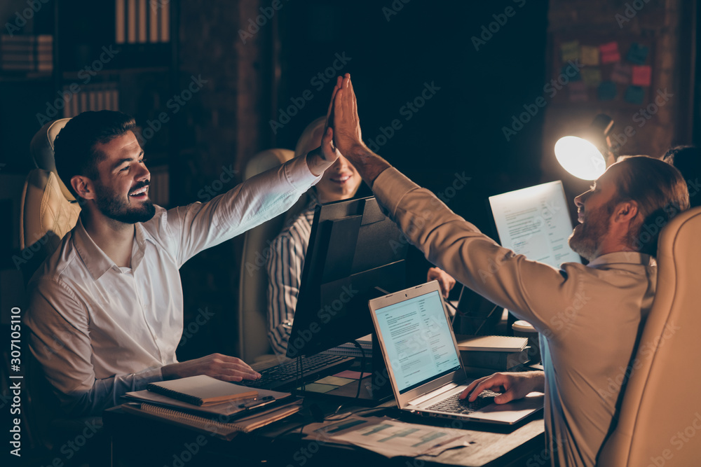 Nice attractive cheerful cheery hardworking guys coworkers ceo boss ...