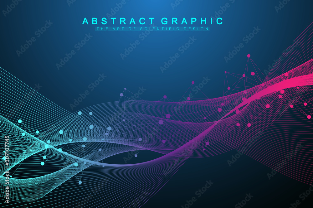 Abstract dynamic motion lines and dots background with colorful particles. Digital streaming ...
