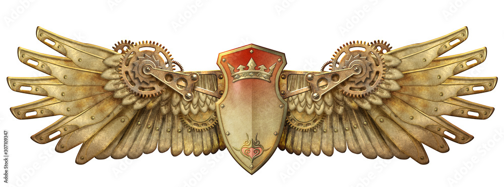 Steampunk mechanical wings - isolated on white background Stock ...