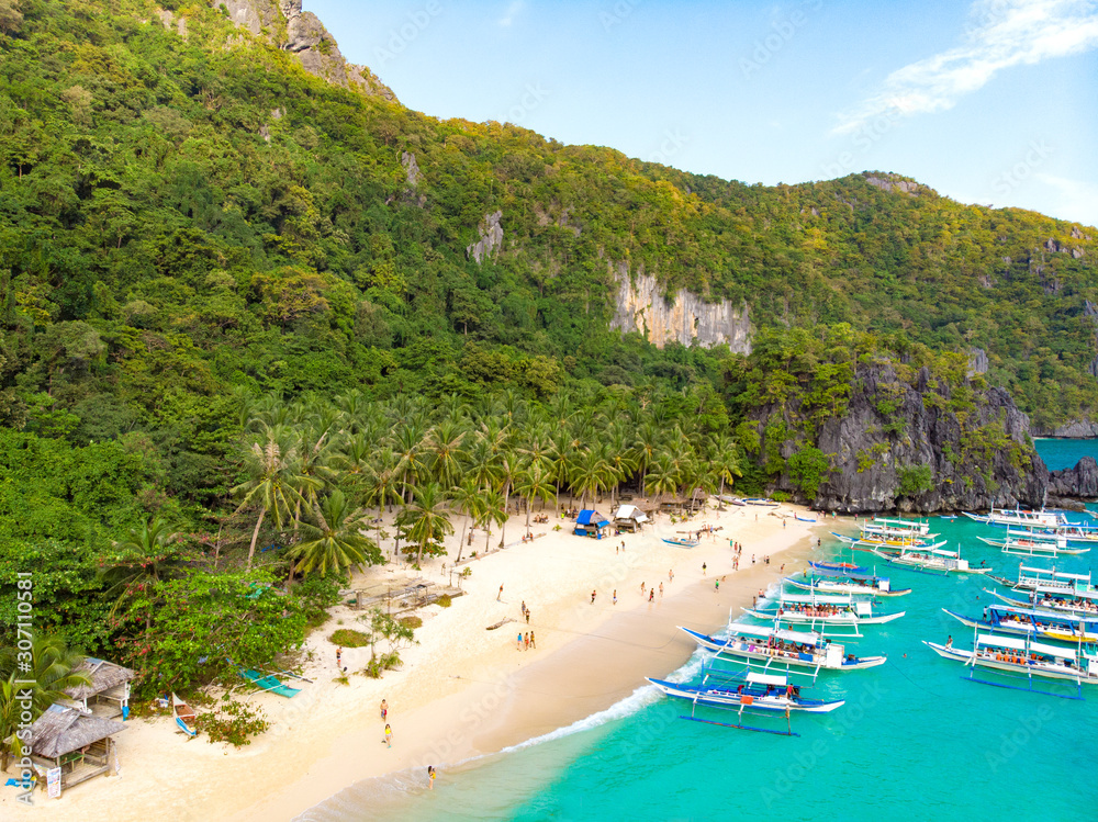 Aerial view of 7 Commando Beach on paradise island, tropical travel ...