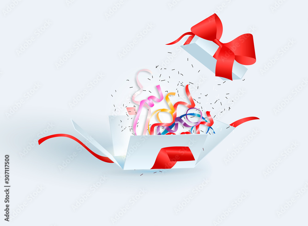 Open gift box with confetti burst explosion isolated. 3d vector ...