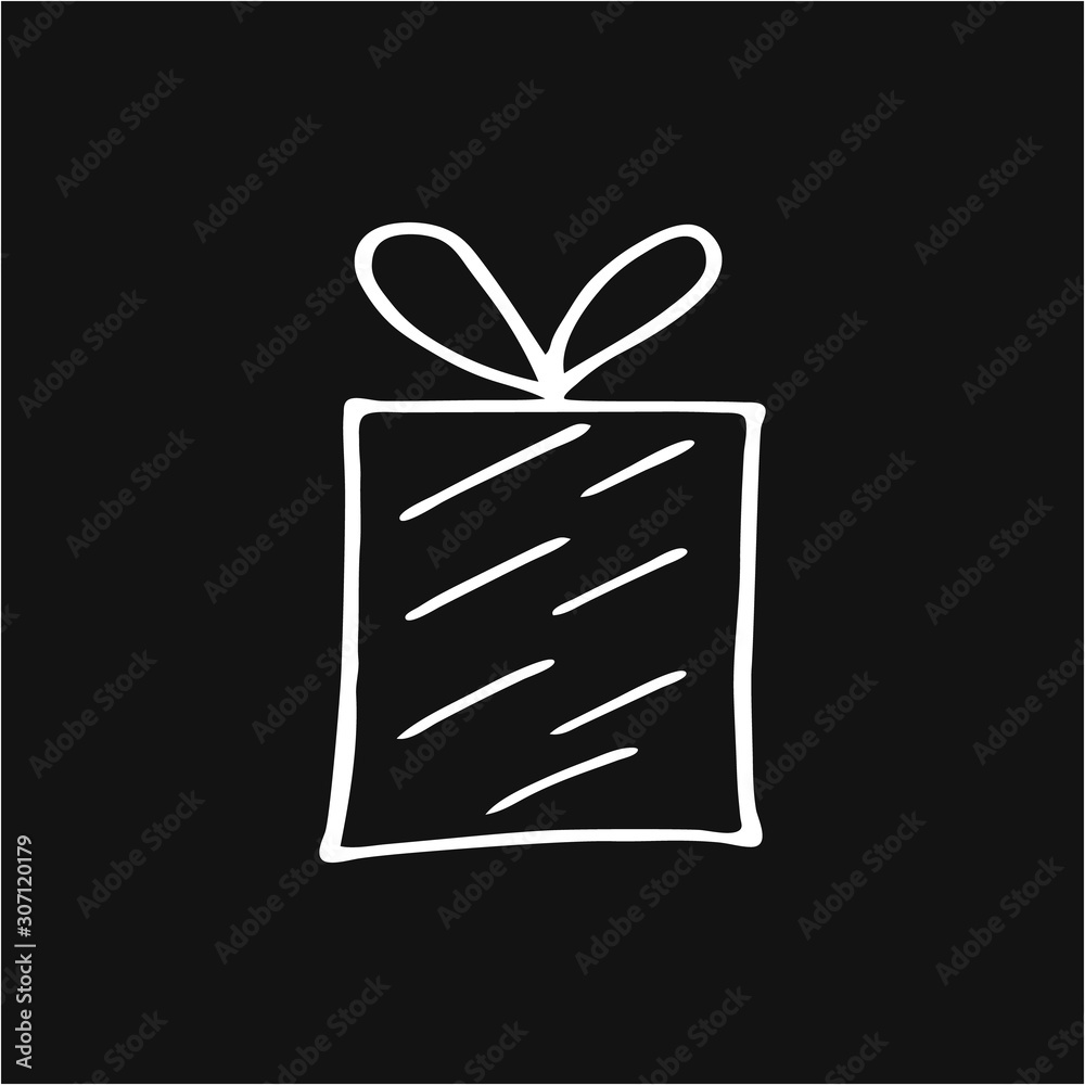 doodle gift icon, hand drawing kids image, art line pictogram, vector ...
