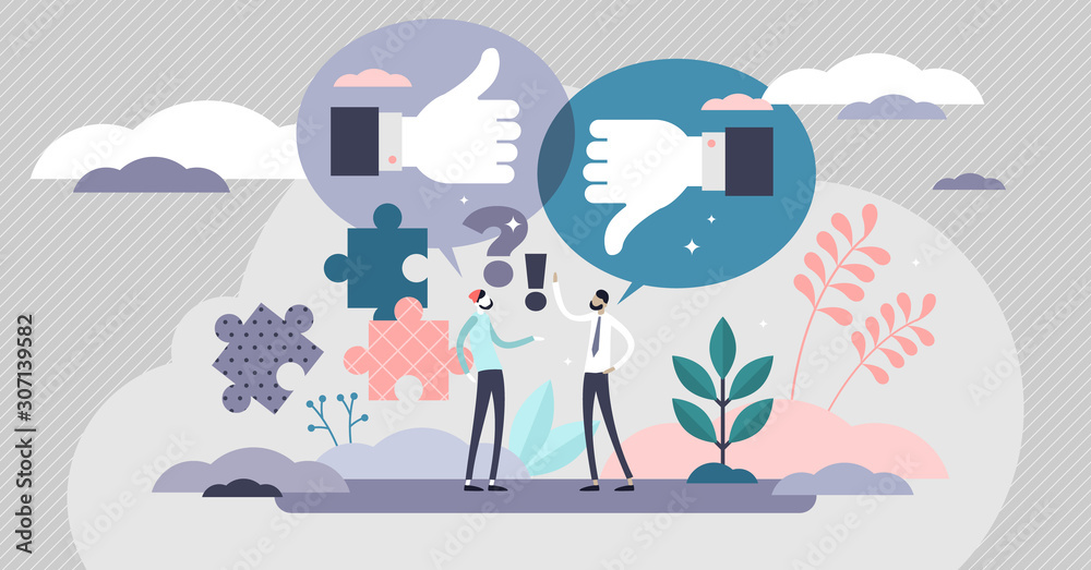 Constructive criticism vector illustration. Opinion in tiny persons ...