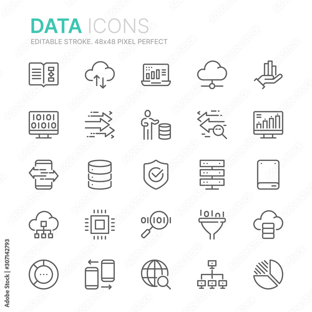 Collection of data related line icons. 48x48 Pixel Perfect. Editable ...