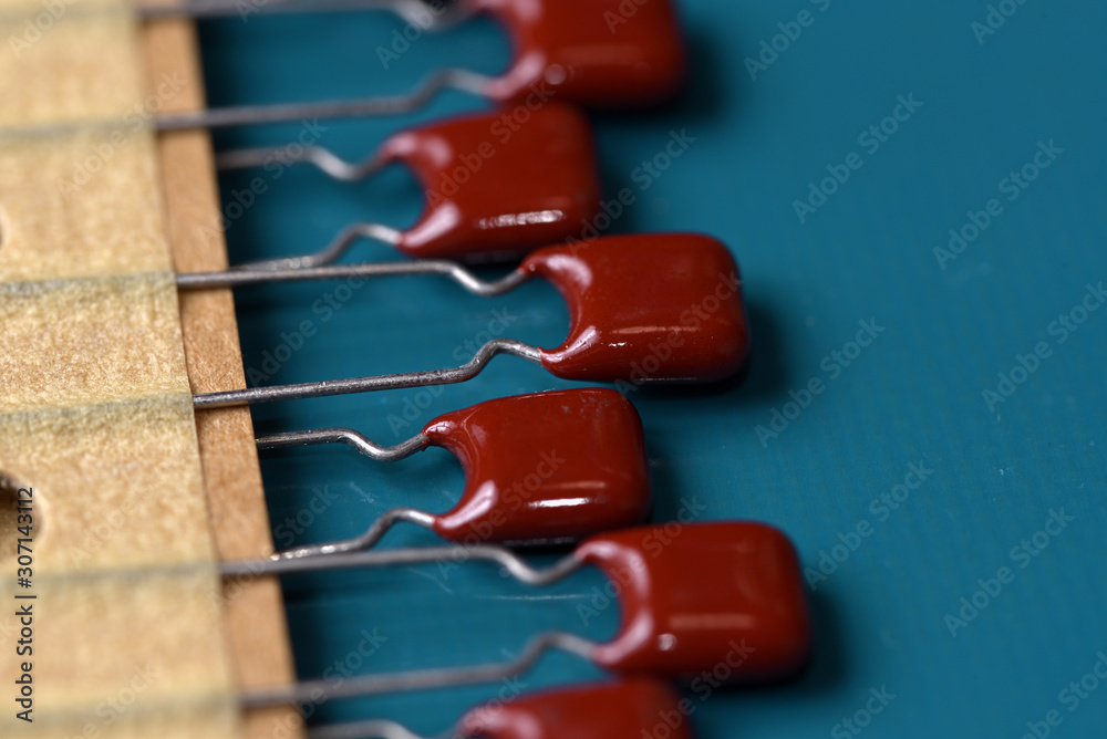 Electronic components, Lots of chip ceramic capacitor on PCB background ...