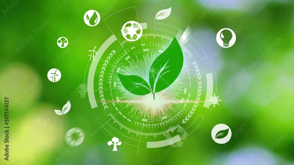 environment icons over the Network connection on nature background ...