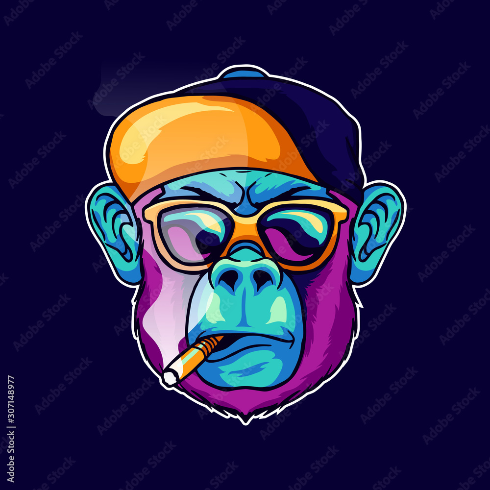 cool face monkey smoke cigarette wear a stylish glasses and cap hat ...