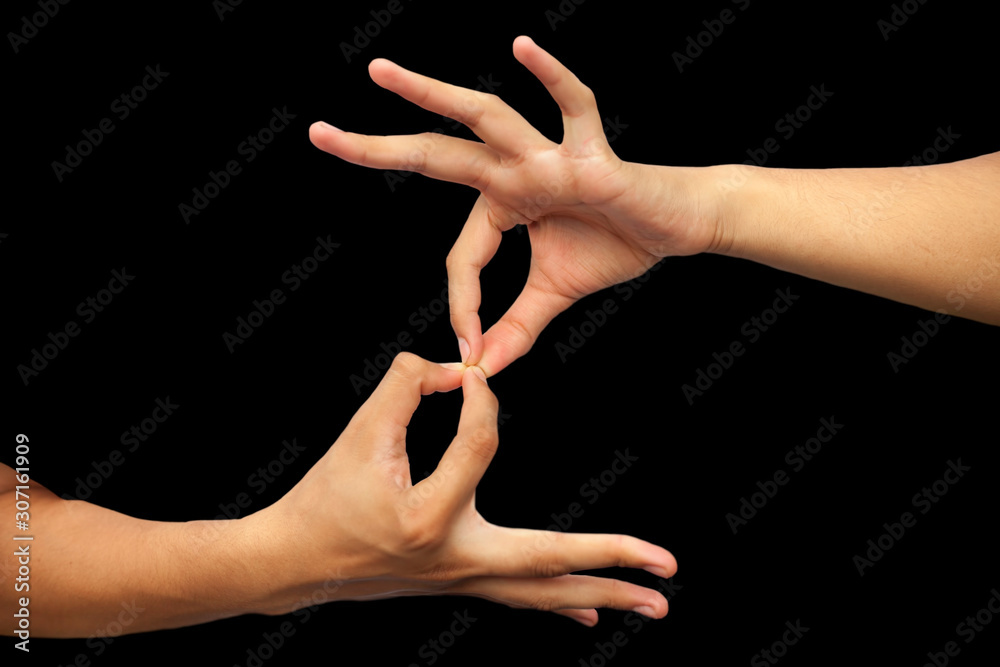 Isolated hands of male teenage boy doing Dharmachakra Yoga Mudrawith ...