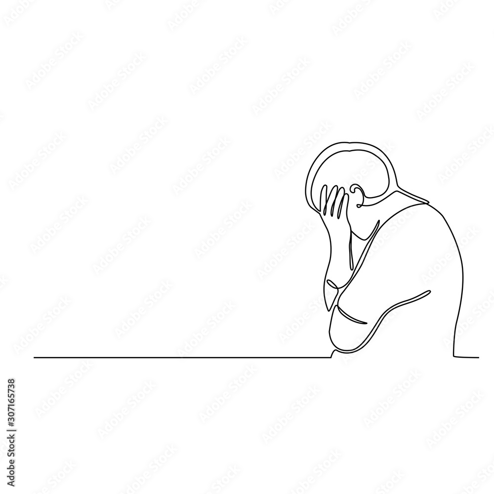 continuous line drawing of confused man vector illustration. one line ...