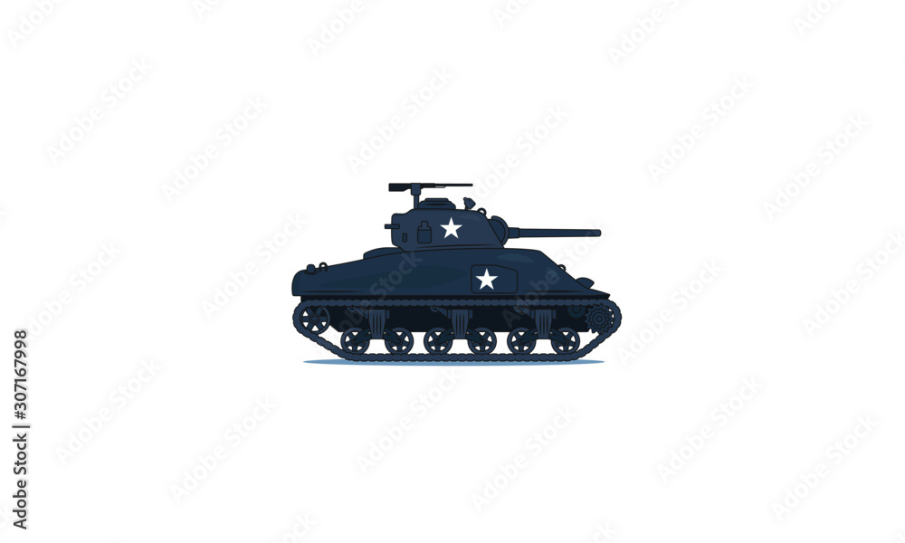 Sherman Tank vector illustration. Flat linear blue tank isolated on ...