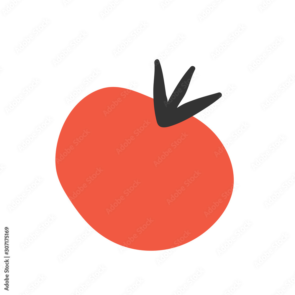 Red tomato, simple vegetable ingredient drawing, vector isolated modern ...