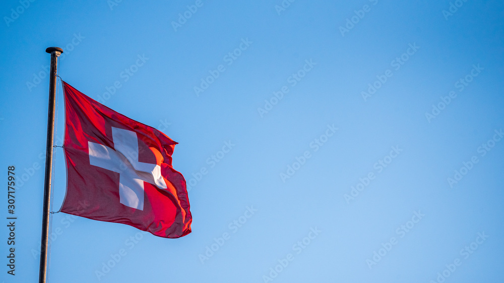 swiss flag waving Stock Photo | Adobe Stock
