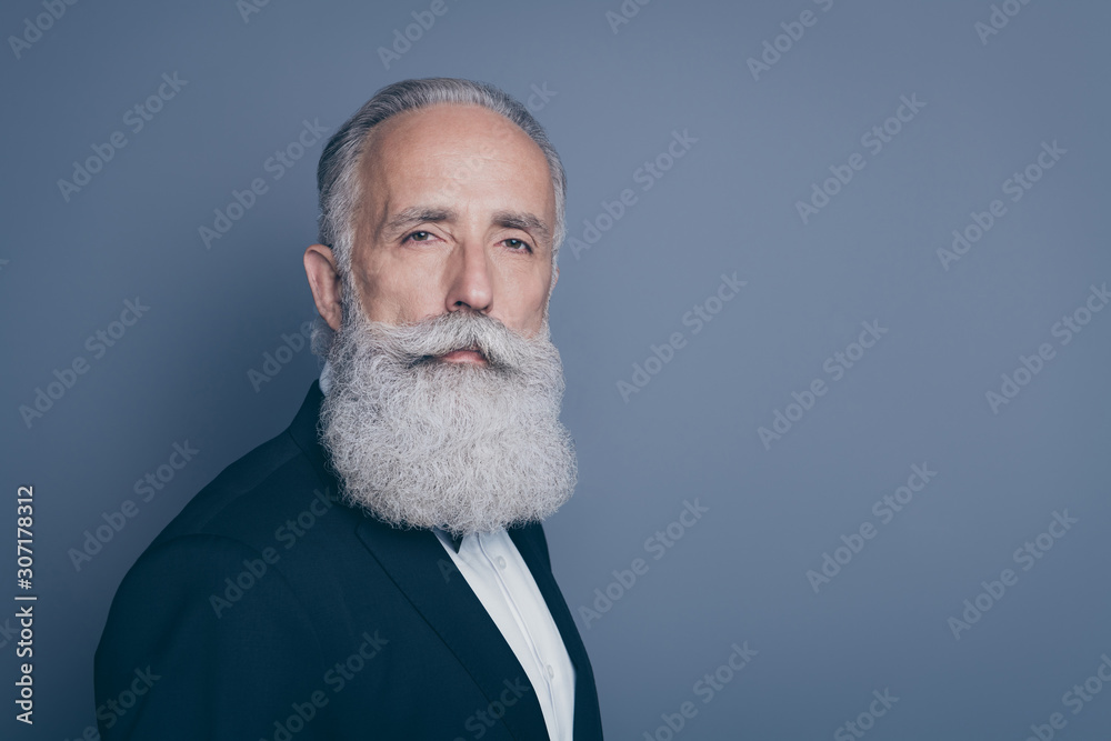 Close-up profile side view portrait of his he nice attractive content ...