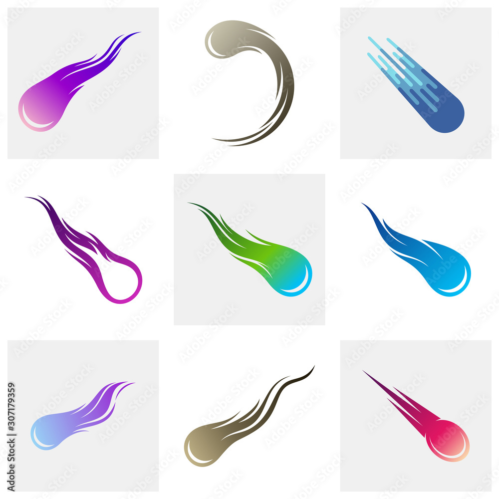 Set of Comet Logo Vector, Comet Logo Design Template, Icon Symbol ...