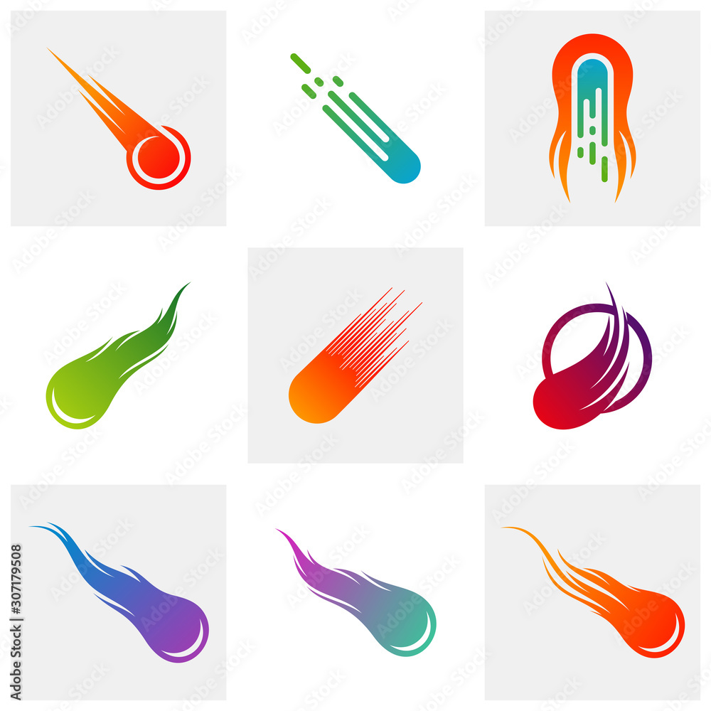 Set of Comet Logo Vector, Comet Logo Design Template, Icon Symbol ...