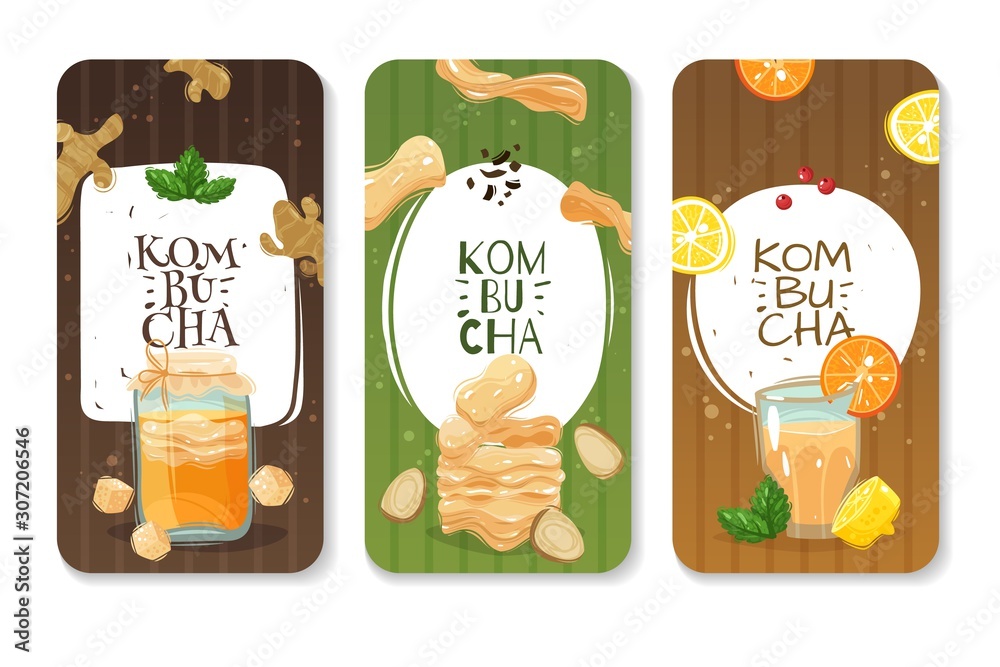 Kombucha tea vertical banners Stock Vector | Adobe Stock