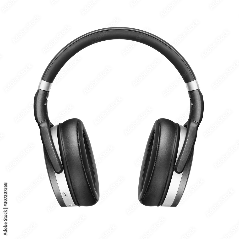 Bluetooth Headphones Isolated on White Background. Front View Black ...