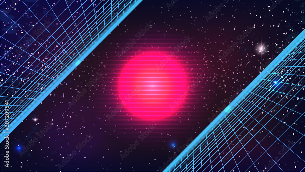 Vetor do Stock: Synthwave Sun background. 80s Retro Future pink star ...