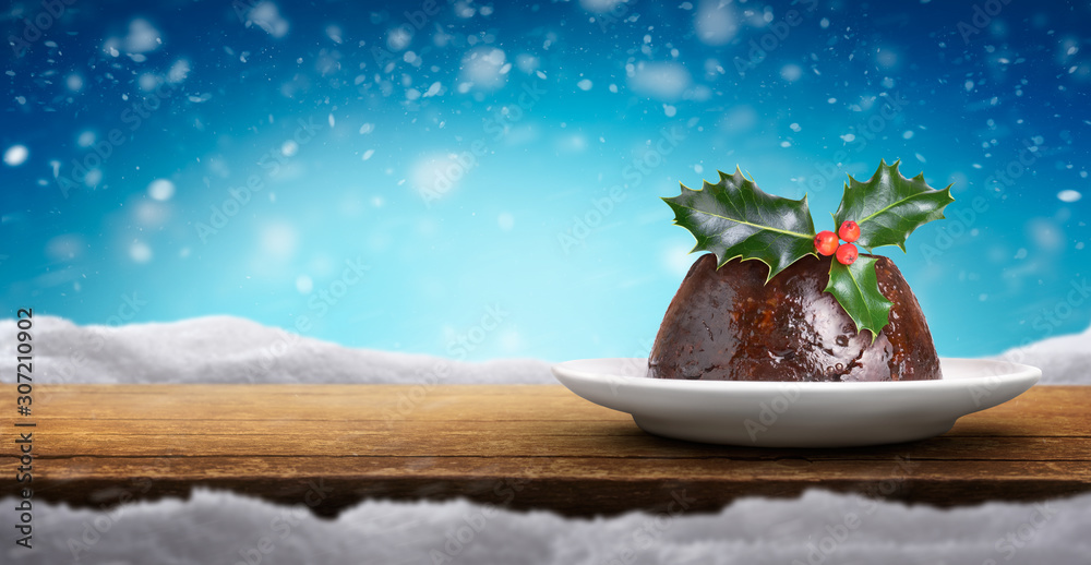 Christmas banner background of a traditional Christmas pudding on the ...