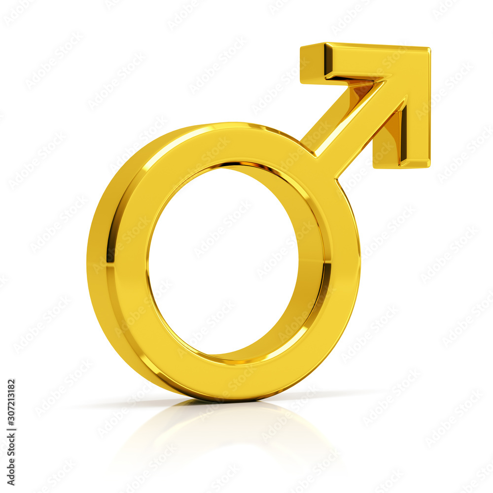 Male symbol 3d render. Golden male symbol isolated on white background ...