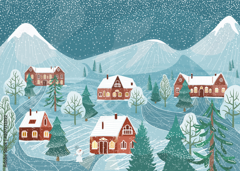 Winter Village Scene