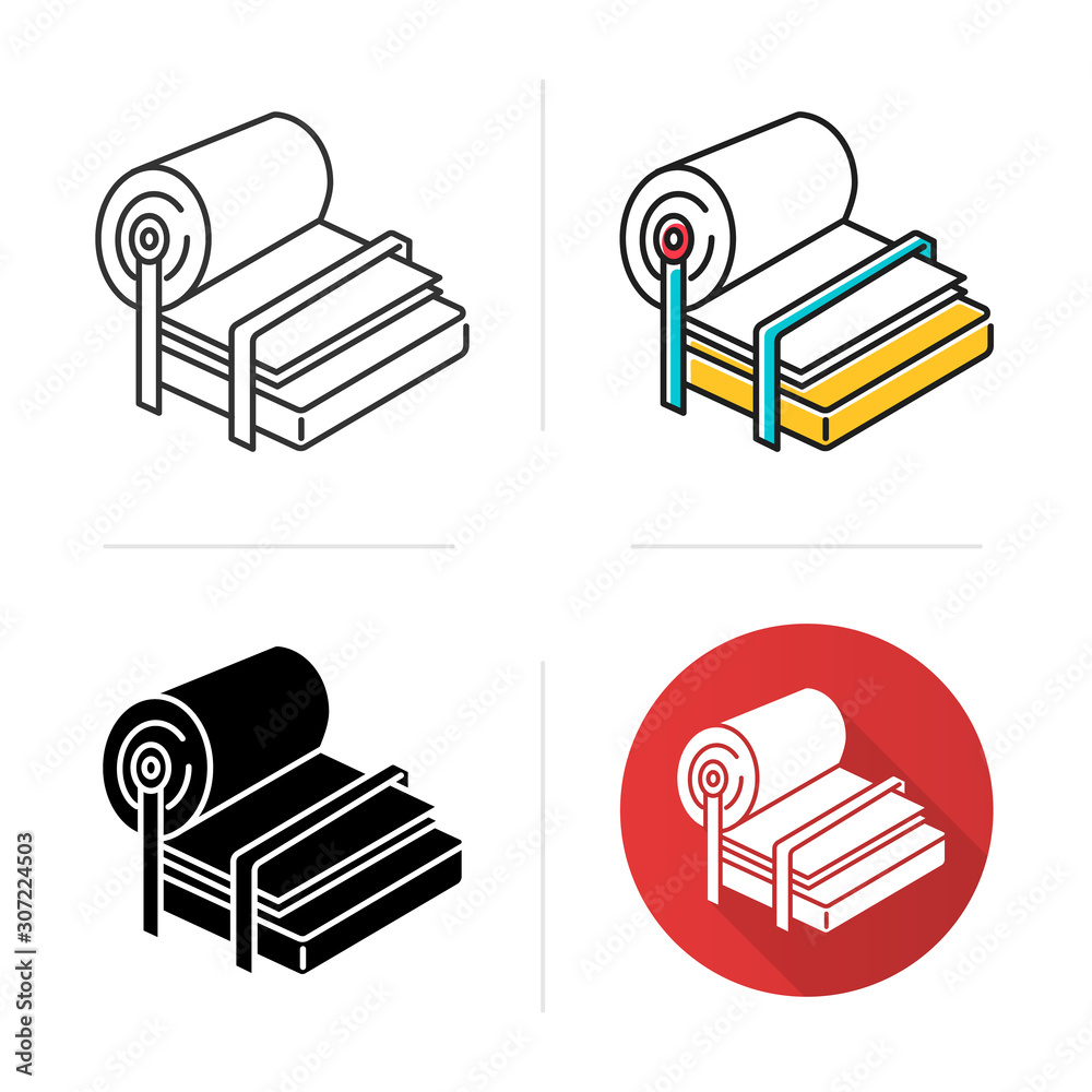 Pulp and paper industry icon. Canvas production. Blank sheet on press ...